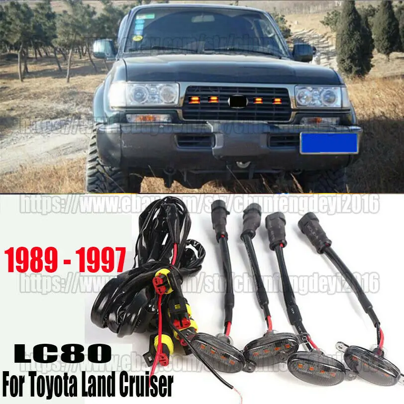 For-Toyota-Land-Cruiser-LC80-1989-1998-4PCS-Front-Grille-LED-Light ...