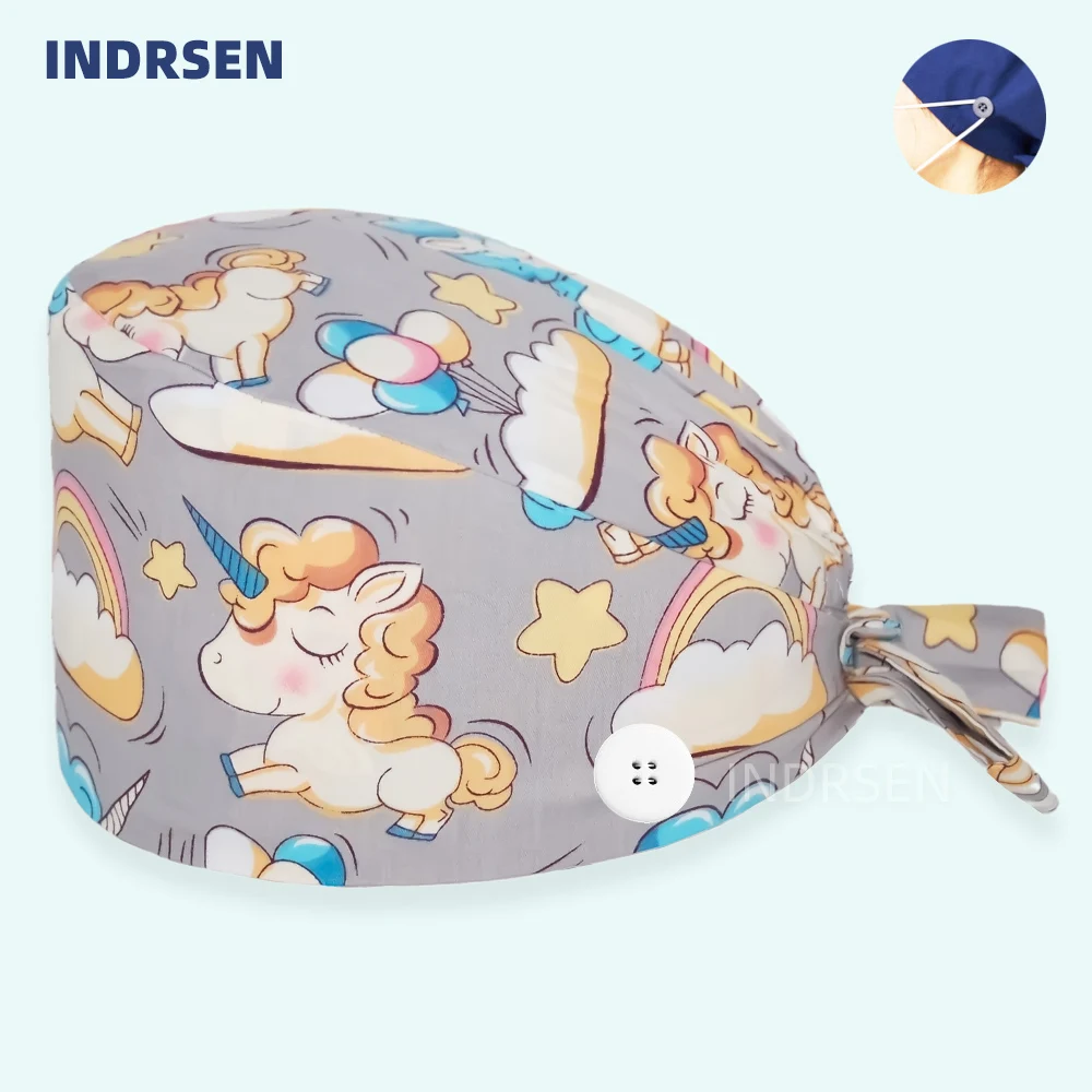 Wholesale prices surgical caps grey cute Unicorn printed scrub cap 17 ...