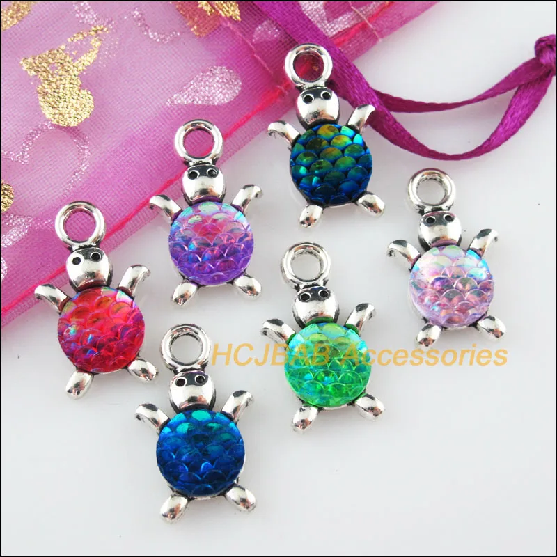 12-New-Animal-Tortoise-Scales-Resin-Mixed-Charms-Tibetan-Silver ...