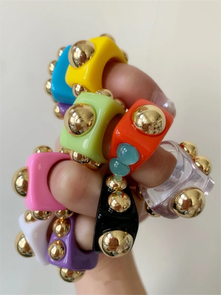 2021-New-Colorful-Resin-Square-Rings-Golden-BeadTransparent-Resin ...