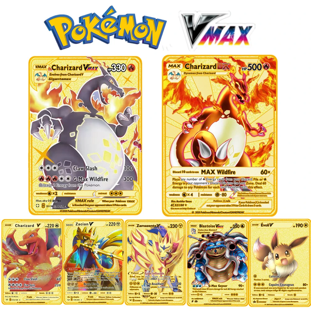NEW Pokemon DX Metal Card PIKACHU Charizard VMAX Golden Card ZacianV ...