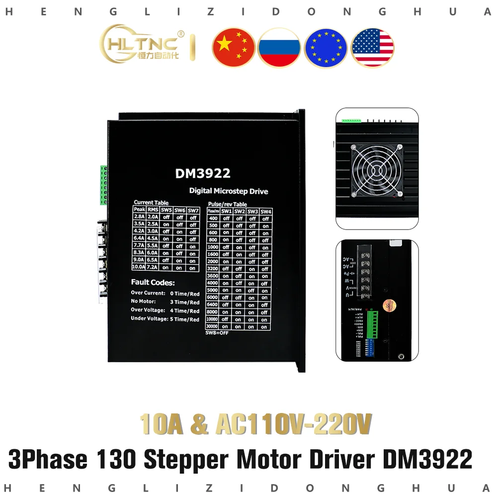 1Pc DM3922 AC 110V To 220V 10A Three Phase Stepper Motor Driver Fit 130 ...