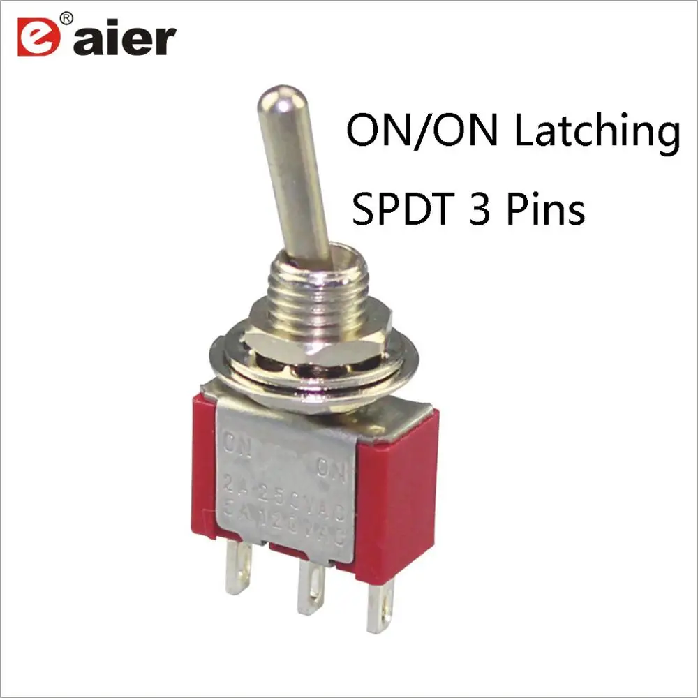 10Pcs Toggle Rocker Switch ON/ON Latching Type SPDT Single Pole 3 Pins ...