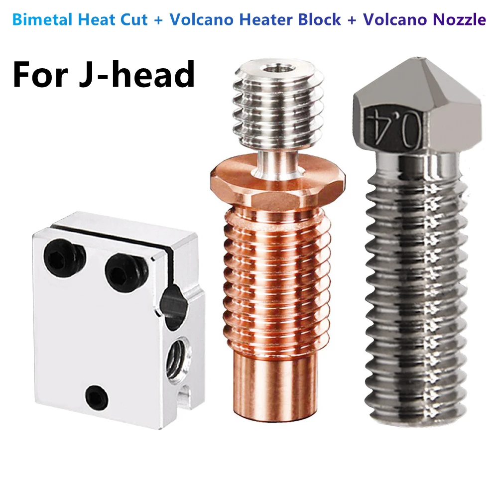 Brand New 3D Printer Volcano Heater Block + Volcano Nozzle + V6 Crazy Bimetal Heat Break For J ...