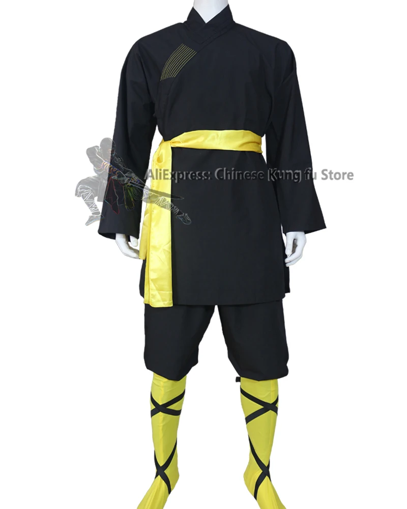 Black Cotton Shaolin Monk Suit Martial arts Tai chi Uniform Kung fu ...