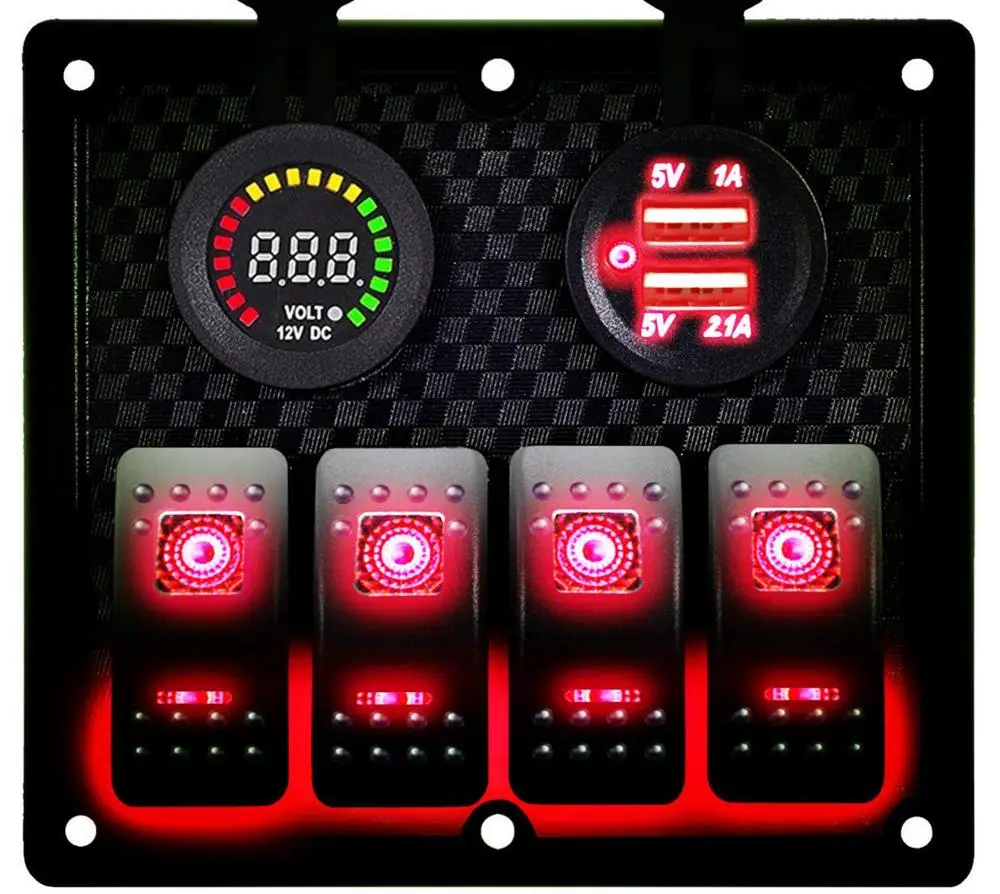 4 Gang Rocker Switch Control Panel RV Boat Marine Waterproof 12V ON/OFF ...