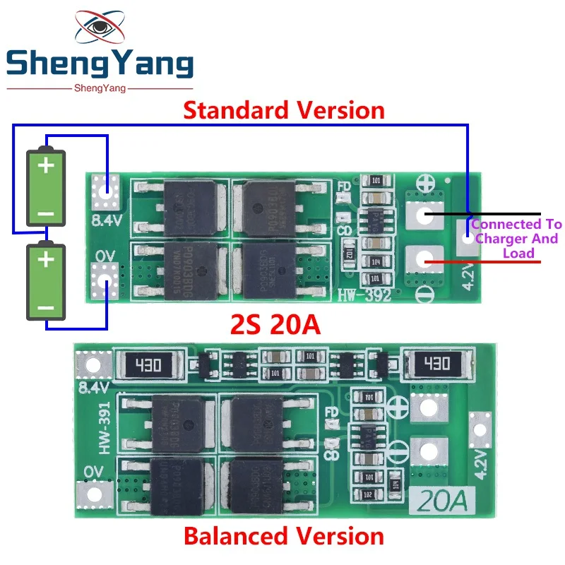 2S 20A 7.4V 8.4V 18650 Lithium Battery Protection Board/BMS Board ...