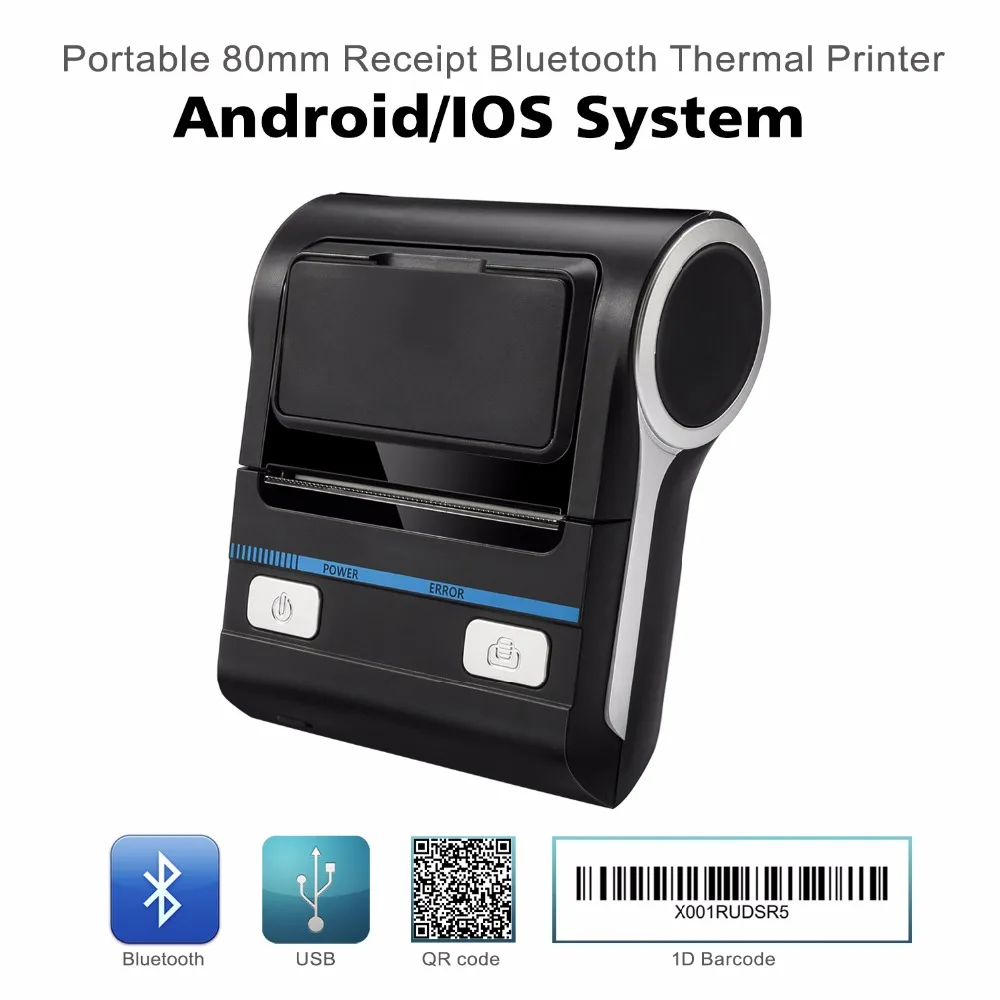 Android Thermal Printer 80mm 3 inch Portable Bluetooth Android POS Computer Receipt Bill Printet for Retail Small Business