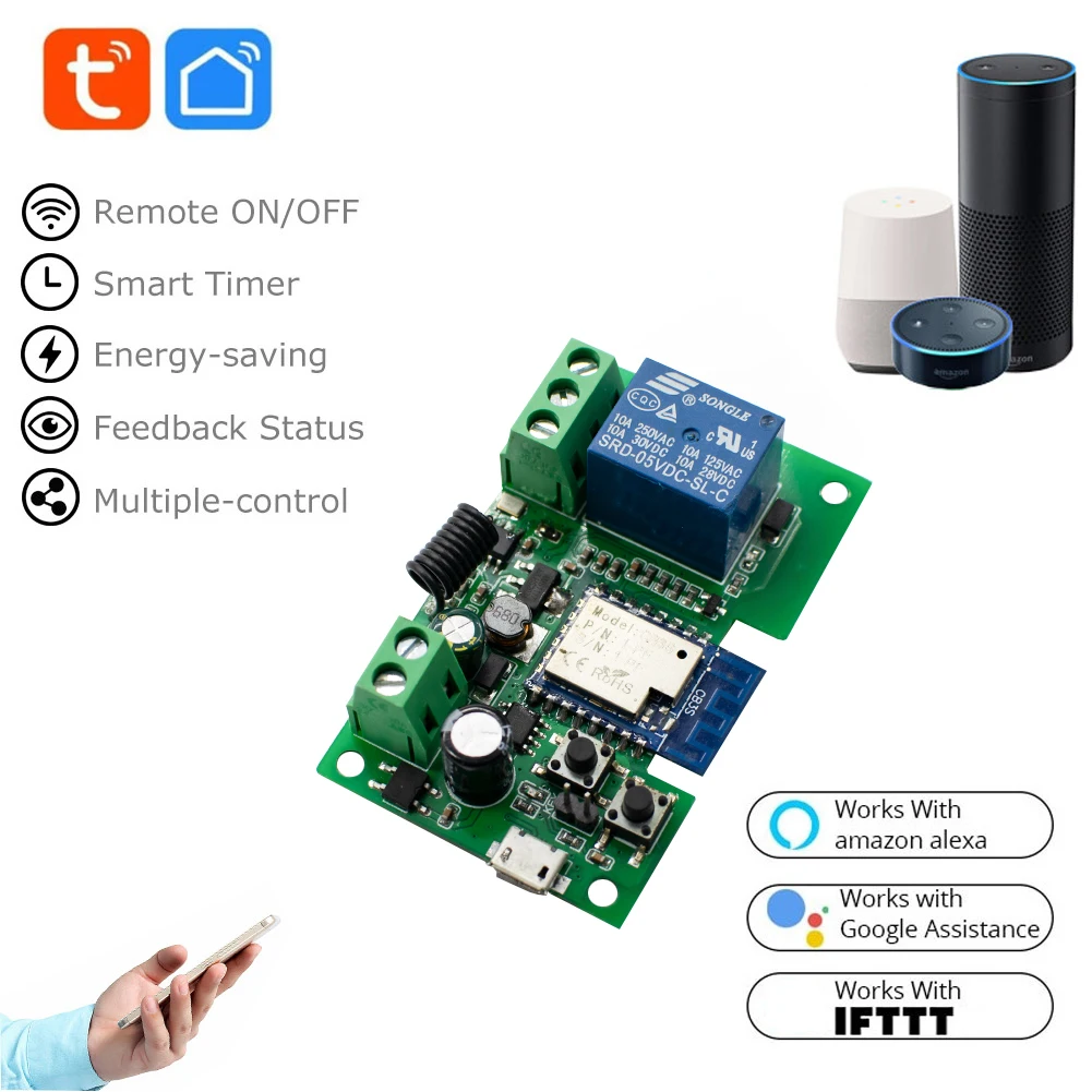 Tuya wifi Switch One Way Module 10A Rele Relay Controller DC/AC 7 32V ...