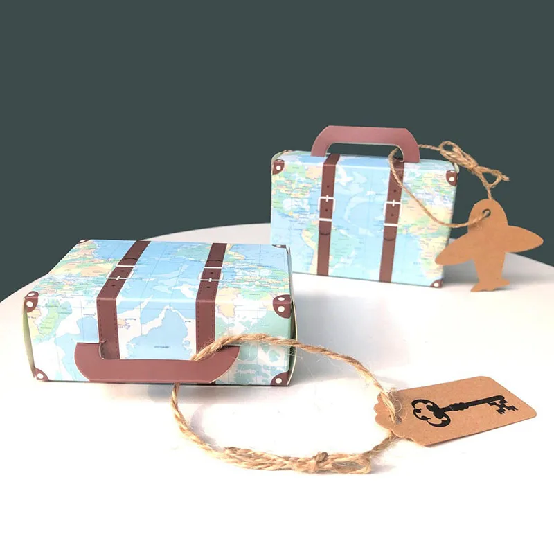 Mini maleta de Papel Kraft con temática de viaje, caja de regalo para ...