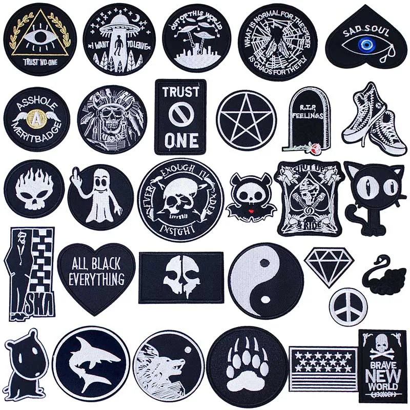 Black Iron Patches Pants | Patch Clothes Iron Black - Black Iron ...