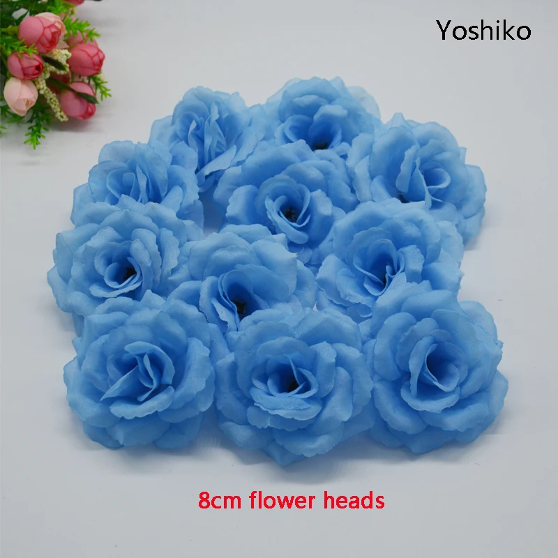 Yoshiko-8cm-Light-Blue-Artificial-Silk-Rose-Flowers-Head-DIY-Craft ...