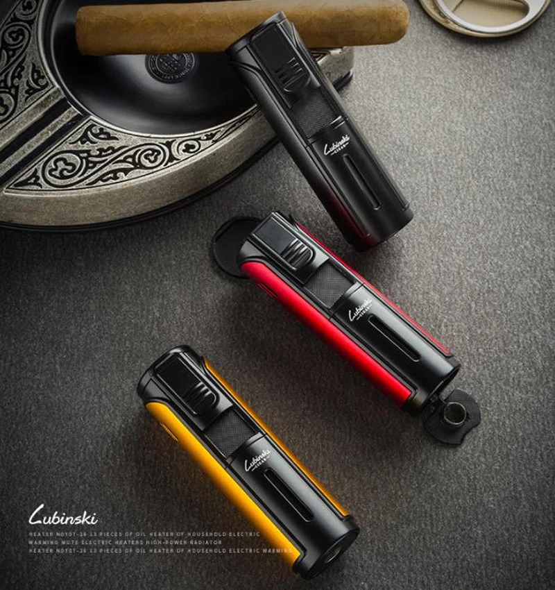 Lubinski à prova de vento cigarro de metal isqueiro com punch 5 tocha ...