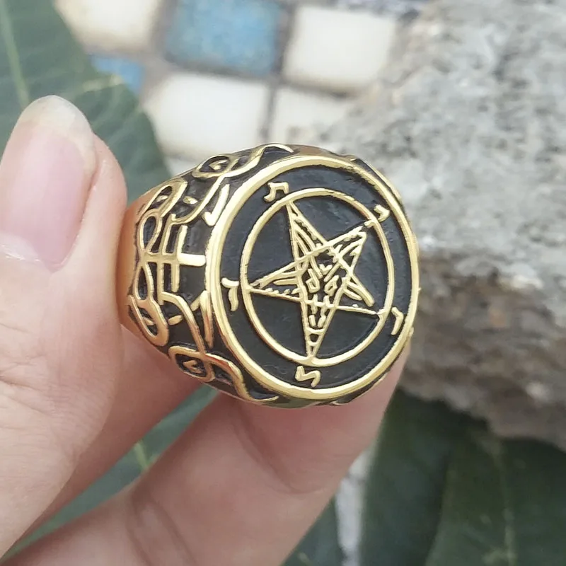 Stainless-Steel-Sigil-of-Baphomet-Ring-Gothic-Witch-Church-of-Satan ...