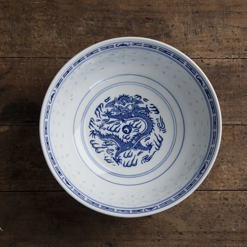 Jingdezhen Blue and White Porcelain Hollow Ramen Bowl Vintage Chinese ...