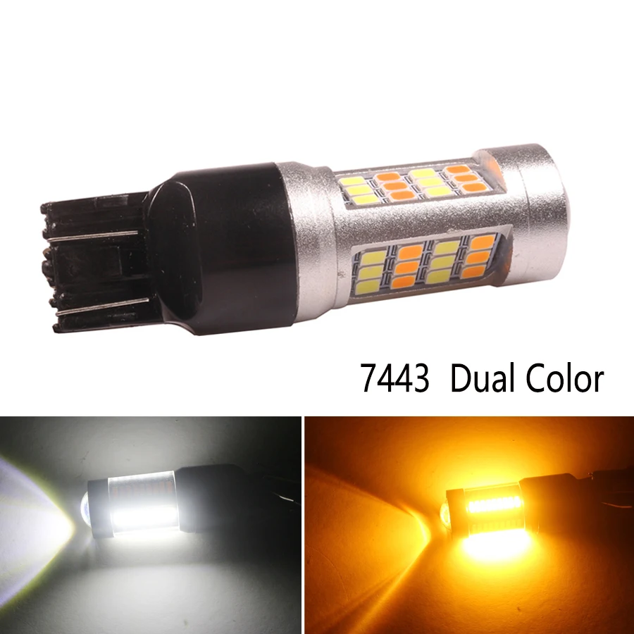 NHAUTP 1Pcs T20 LED 7443 W21/5w Dual Color Switchback Bulbs 2835 42 SMD ...