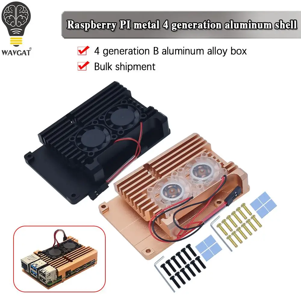 Raspberry-Pi-4-Aluminum-Case-with-Dual-Cooling-Fan-Gold-Metal-Shell ...