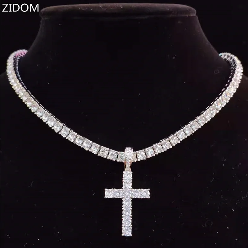 Männer Frauen Hip Hop Kreuz Anhänger Halskette mit 4mm Zirkon Tennis Kette Iced out Bling ...