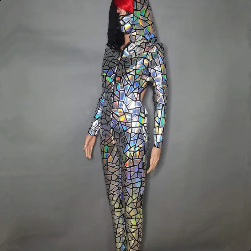 Roupa espelhada laser prateada com capuz, macacão, hip hop, dança de ...