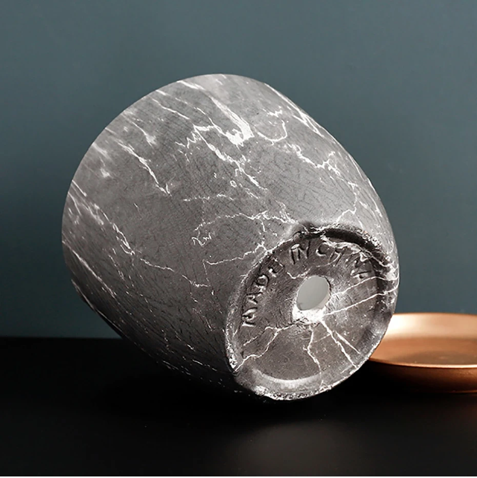 Нордический керамический цветочный горшок с черным мраморным узором ...