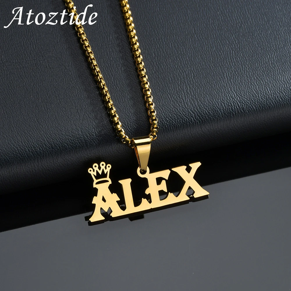 New Personalized Thick Chain With Crown Names Pendant Hook Necklaces ...