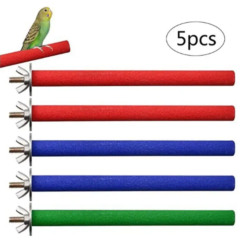 5Pcs Wooden Bird Perches Rough surfaced Parrot Bird Cage Chewing Toy ...