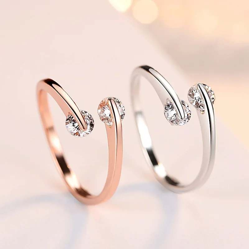 Adjustable-Classic-2PCS-Cubic-Zirconia-Finger-Ring-For-Women-Fashion ...