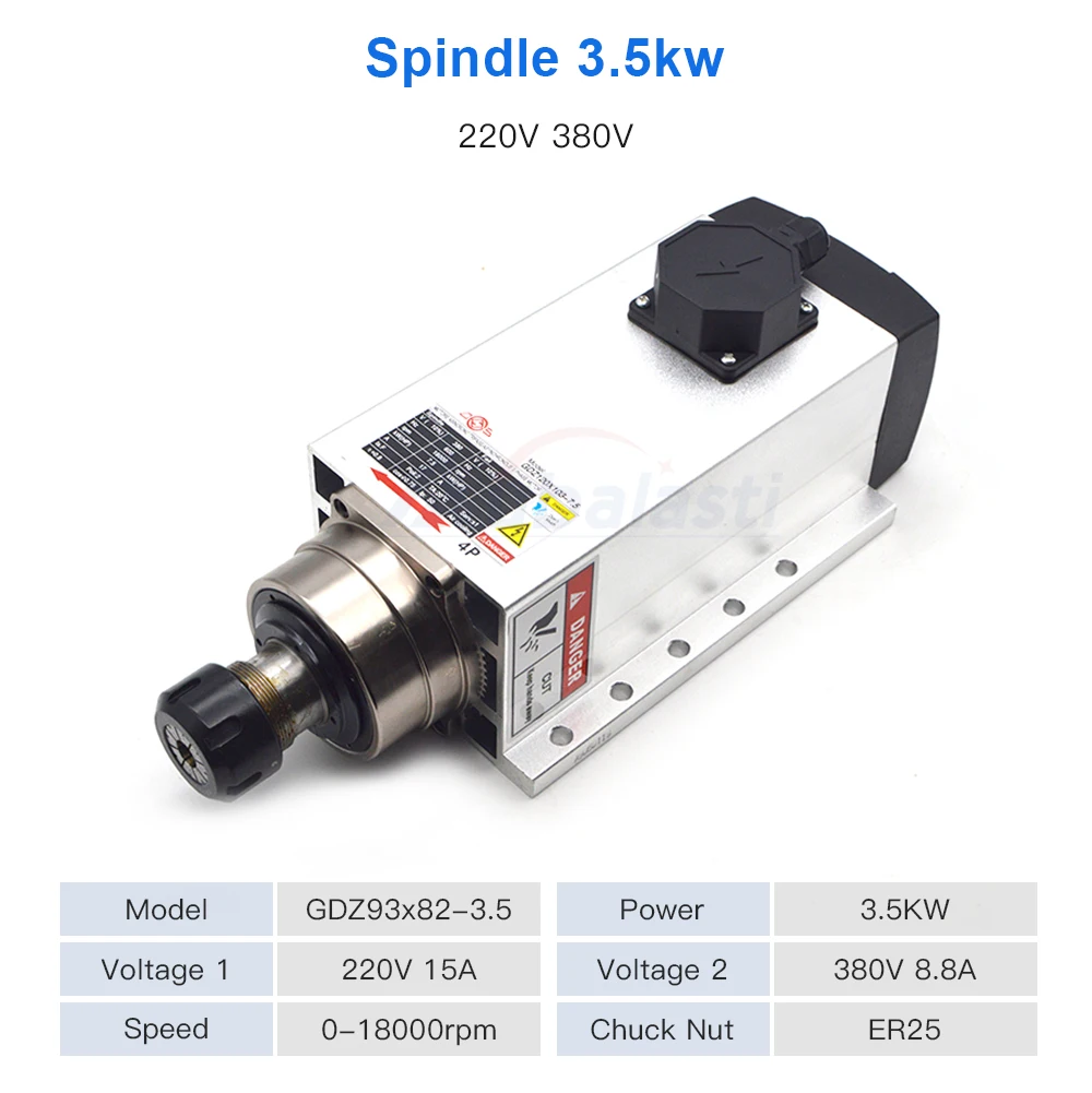 Spindle 3.5kw ER25 CNC Air Cooled Spindle Motor 220V 380V 4kw Inverte ...