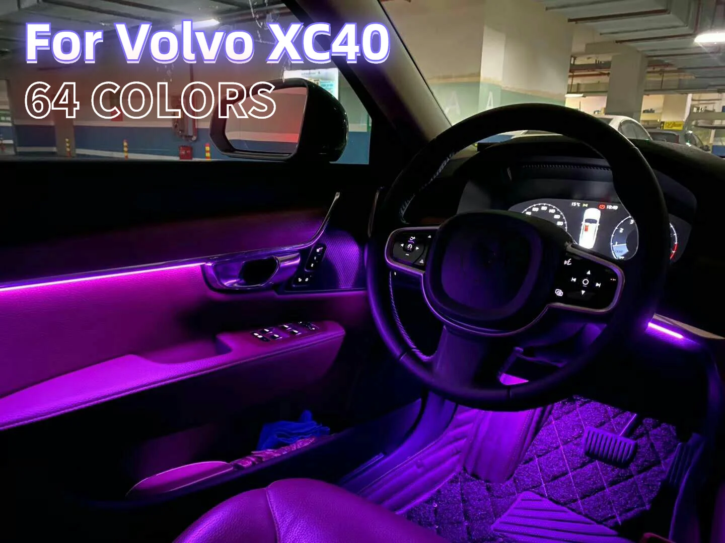 LedアンビエントボルボXC40車のインテリアの雰囲気ライト64色のドアパネルライトインテリア修正オリジナル章設置