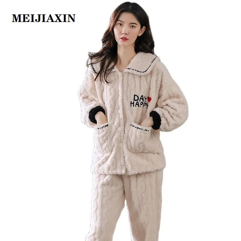 Conjunto de pijamas de franela gruesa y cálida para mujer, ropa de ...