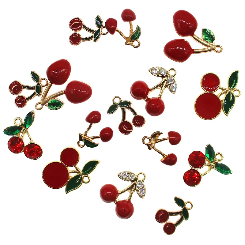 10pcs-Fruit-Series-of-Cherry-Enamel-Charms-Mosaic-Rhinestones-Alloy ...