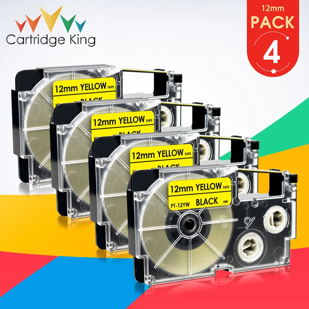 4PK-12mm-XR-12YW-XR-12YW-XR12YW-Black-on-Yellow-Label-Tape-Cartridge ...