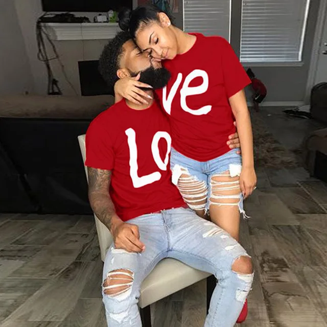 Couple T-shirt Summer Couple LOVE Printed Clothes Couple Tshirt ...