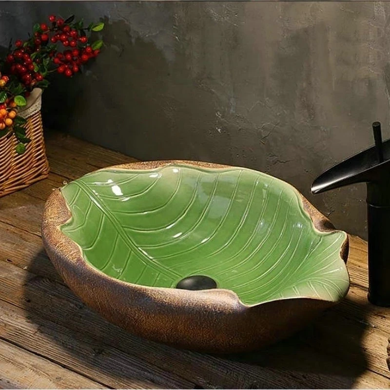 4-COLORS-Primitive-Style-Handmade-Irregular-Ceramic-Wash-Basin-Leaf ...