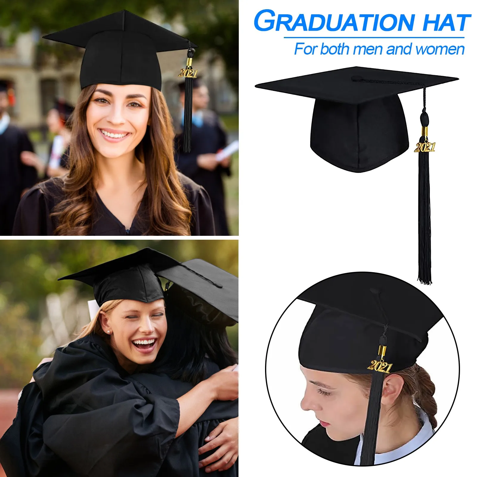 Unisex Graduation Hat Decorative Polyester Adult Graduation Tassel Cap ...
