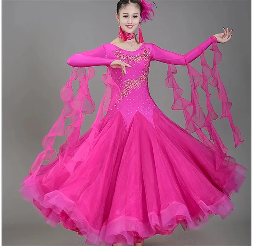 Red Ballroom Dress Long Sleeves Waltz Dresses For Ballroom Dancing ...