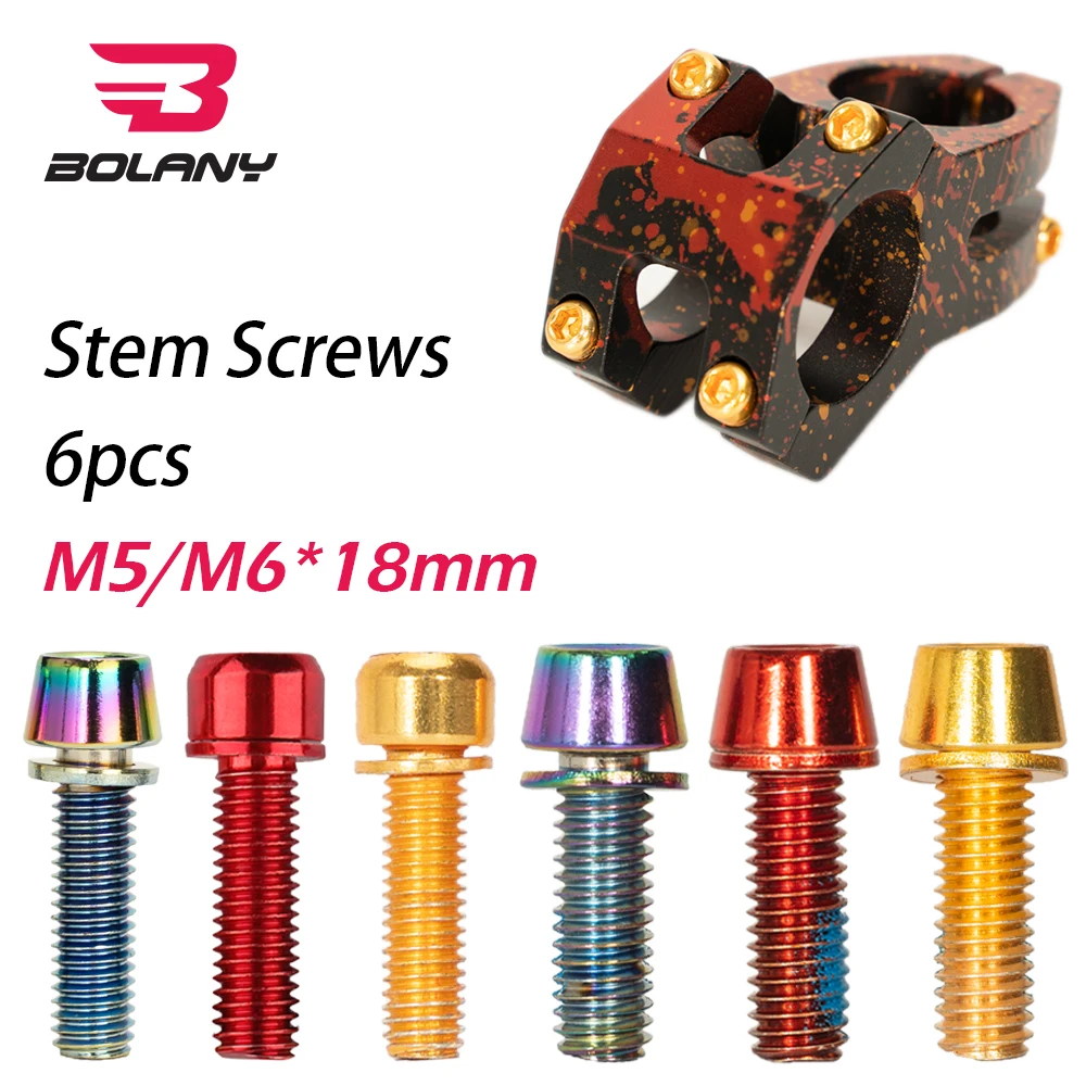 BOLANY-6pcs-Bicycle-Stem-Colorful-Screws-M5-M6-18mm-Handlebar-Riser ...