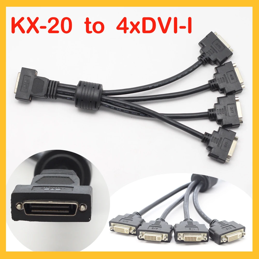 M9140 KX 20 4 x DVI I 쿼드 헤드 디스플레이 어댑터 케이블 4 스크린 신호 라인 Matrox M9140 LP ...