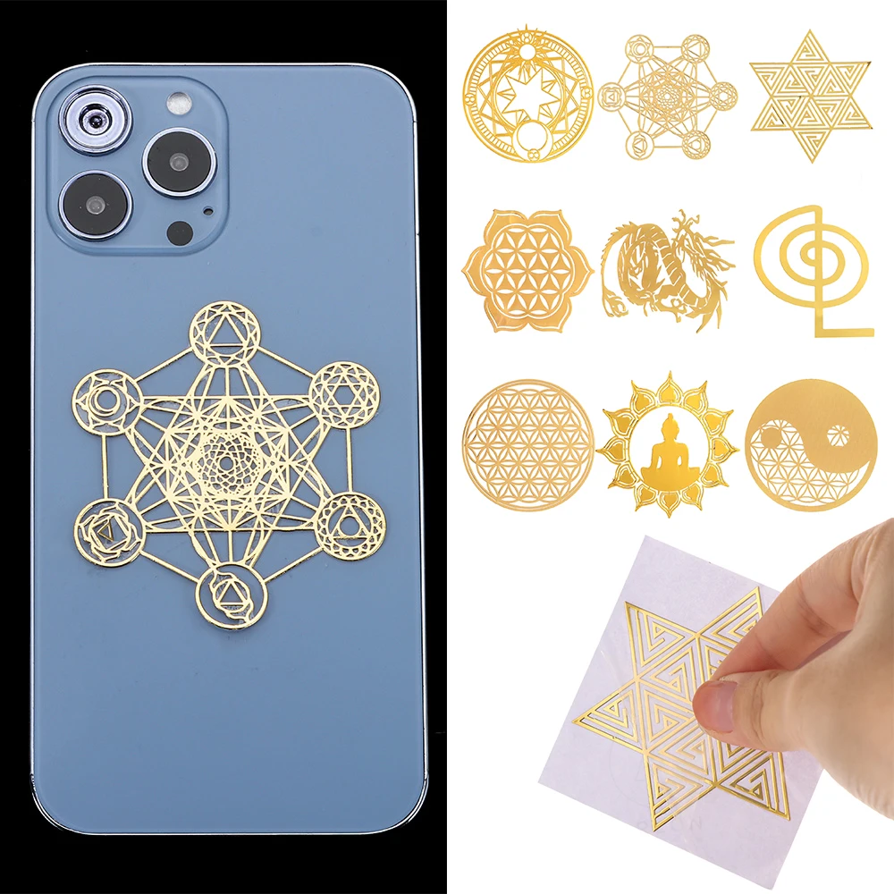 Gold-Sacred-Geometric-Metal-Copper-Sticker-Dragon-Tai-Chi-Energy ...