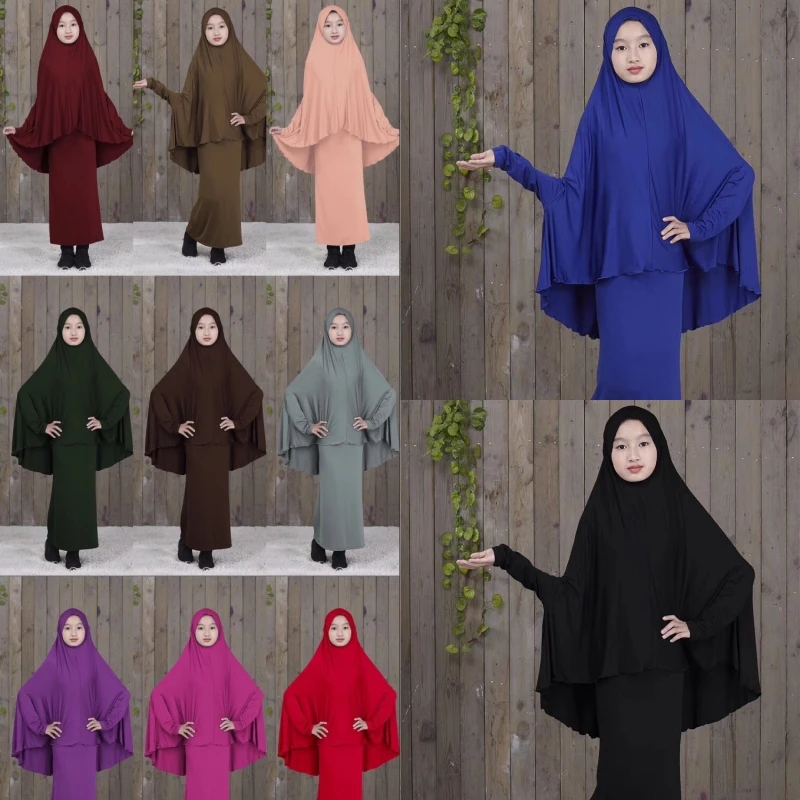 2-Pcs-Muslim-Kids-Hijab-Dress-Abaya-Set-Islamic-Children-Ramadan-Prayer ...