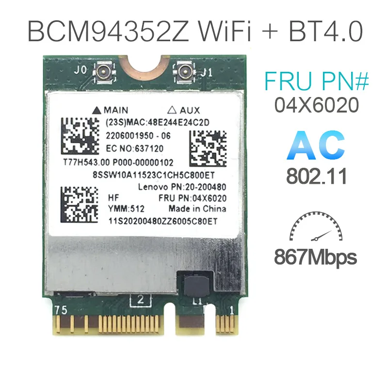 Broadcom-WIFI-Wireless-AC-BCM94352Z-04X6020-Network-card-M-2-NGFF-802 ...