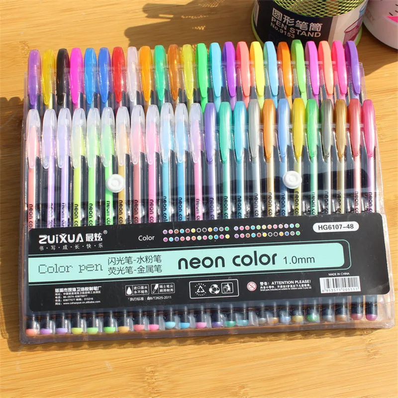 12-18-24-36-48pcs-Set-1mm-Metal-Neon-Color-Glitter-Pastel-Gel-Pen-Comic ...