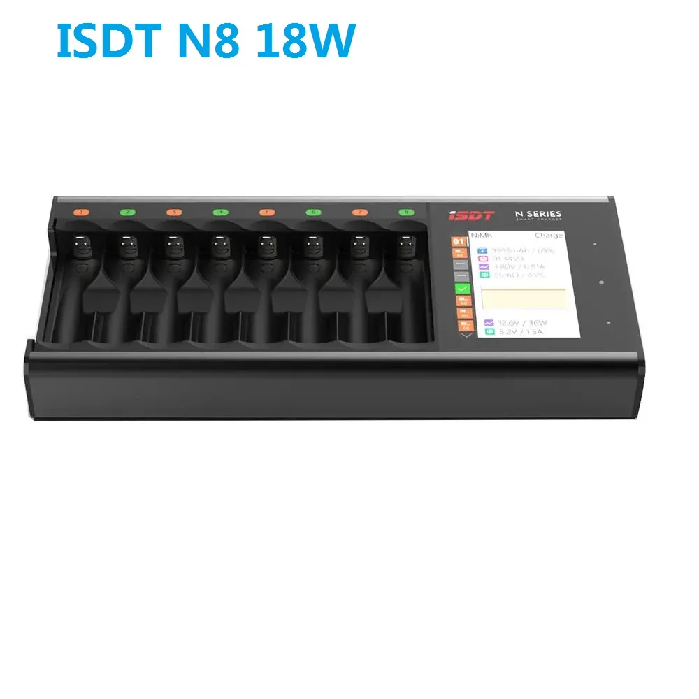 ISDT N8 18W 1.5A 8ช่อง LCD AA/AAA แบตเตอรี่ Charger สำหรับ LiHv Life NiMh Nicd nizn|ที่ชาร์จ ...
