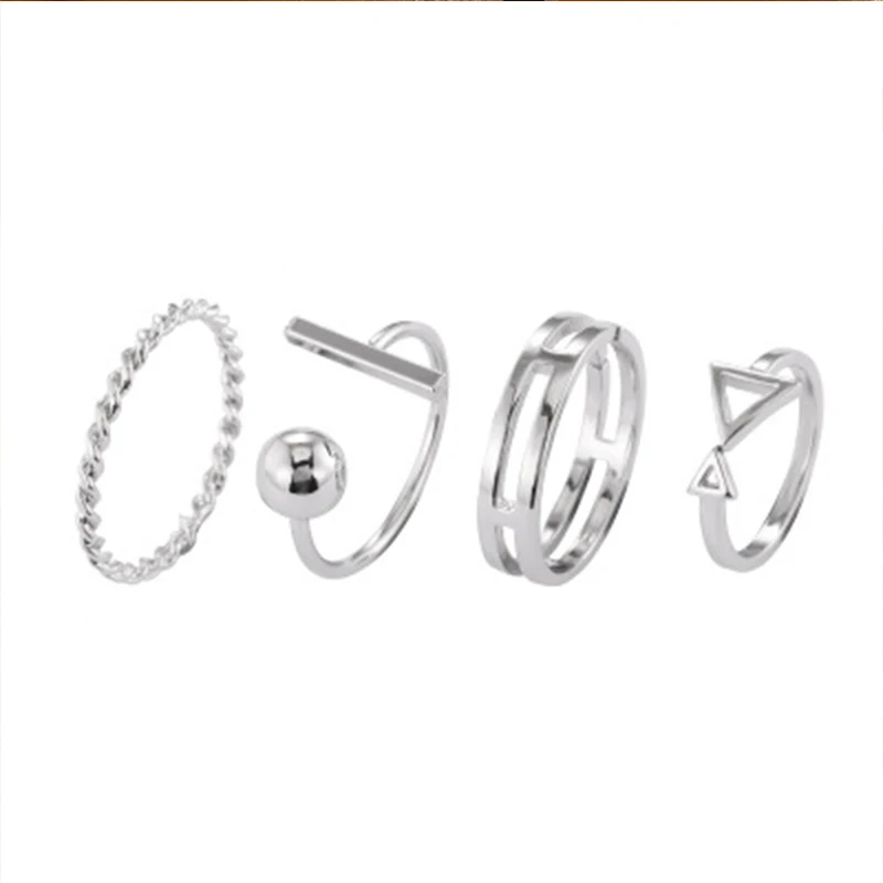 4pcs/set Geometric Opening Adjustable Size Joint Rings Set for Women ...