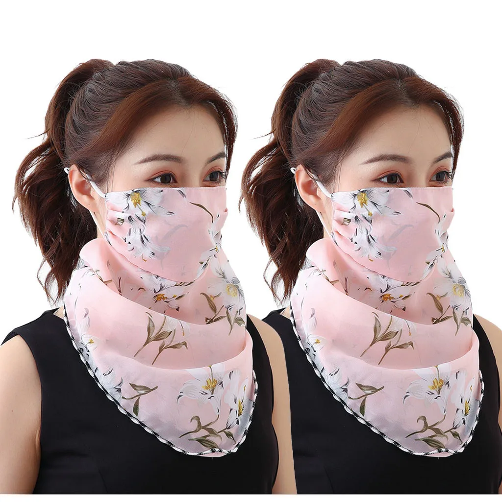 Sun Protection Mask Scarf Silk Neck Scarf （2Pcs） - Worth Buy Store