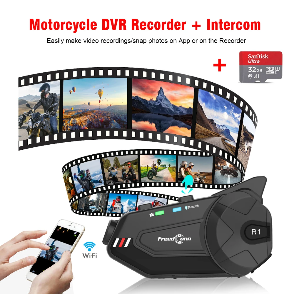 Freedconn R1 Plus Motorcycle Bluetooth Headset Waterproof 1080p Hd ...