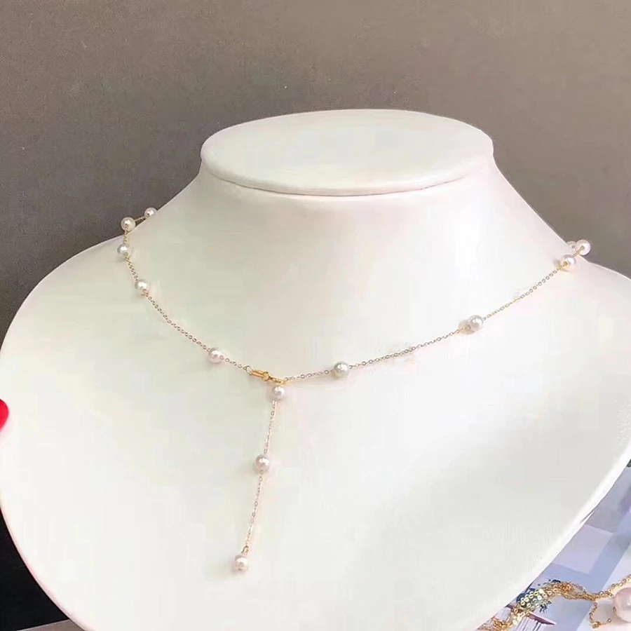 XF800 Real Natural Freshwater Pearl Necklace 18K Gold Jewelry Genuine ...