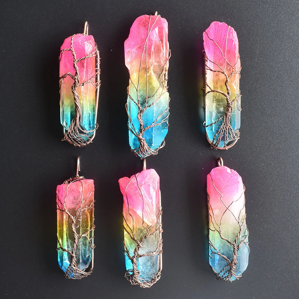 7 Chakra Kristall Natürliche/Regenbogen Stein Quarz baum des lebens Anhänger Halskette Reiki ...