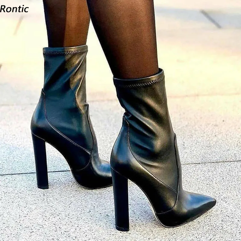 Rontic-Handmade-Women-Spring-Ankle-Boots-Flexible-Block-Heels-Pointed ...
