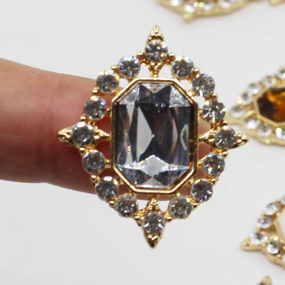 25*30MM Rhinestone gold buttons Transparent crystal metal button Flat ...